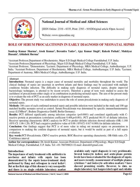 Pdf 3 Role Of Serum Procalcitonin In Early Diagnosis Of Neonatal