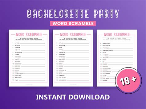 Word Scramble Girls Night In Printable Activity Naughty Games Adult Party Bridal Shower