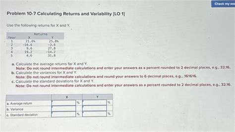 Solved Problem 10 7 Calculating Returns And Variability LO Chegg Com