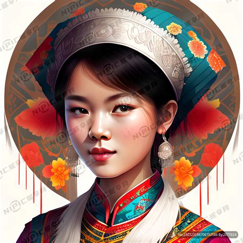 Ai创作图透明背景 苗族少女 只要头像 盛装装饰 色彩鲜艳。 昵图网