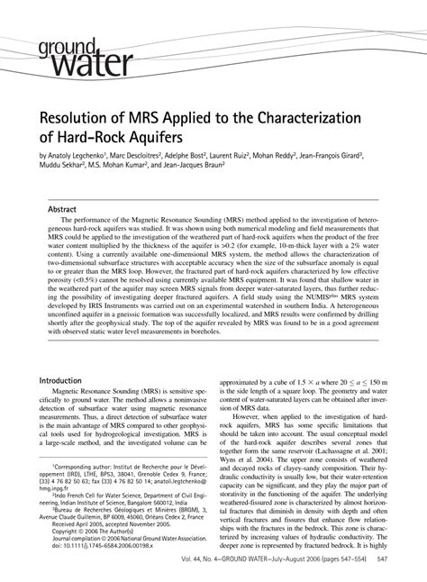 Pdf Resolution Of Mrs Applied To The Characterization Of Hard Rock