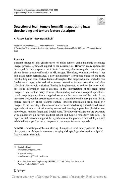Detection Of Brain Tumors From Mr Images Using Fuzzy Thresholding And Texture Feature Descriptor