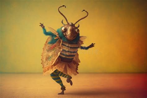 Bug In Boho Clothes Joyfully Dancing Concept Of Anthropomorphic And Whimsical Created With