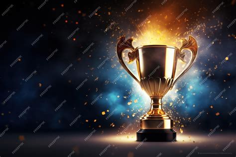 어두운 배경에 색종이 조각이 떨어지는 화염 황금 챔피언 컵이 포함된 Generative Ai 우승자 트로피 프리미엄 사진