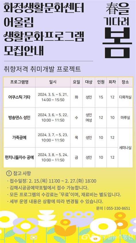 김해시 성인 생활문화프로그램 운영 글로벌뉴스통신gna