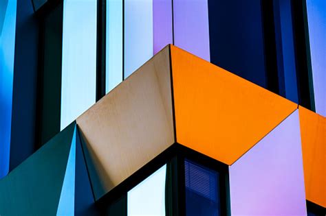 Abstract Colorful Architectural Facade With Interplay Of Light Shadows And Angular Geometric