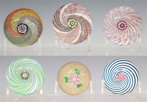 6 Perthshire Glass Millefiori Swirl Paperweights Auction