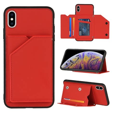 Iphone Xs Max Skin Feel Pu Tpu Pc 뒷면 커버 카드 슬롯 및 홀더 및 포토 프레임이 있는 충격