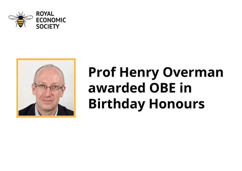 Prof Henry Overman Awarded Obe In Birthday Honours Royal Economic Society