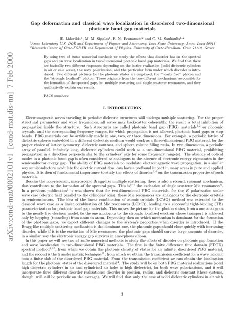 Pdf Gap Deformation And Classical Wave Localization In Disordered Two Dimensional Photonic