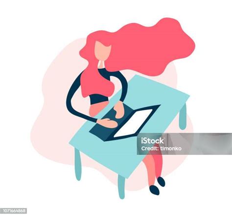 여자 집에서 테이블에 앉아서는 노트북에 작업 프리랜서 개념입니다 평면 위치 벡터 일러스트 절연에 흰색 배경 사람들에 대한 스톡 벡터 아트 및 기타 이미지 Istock