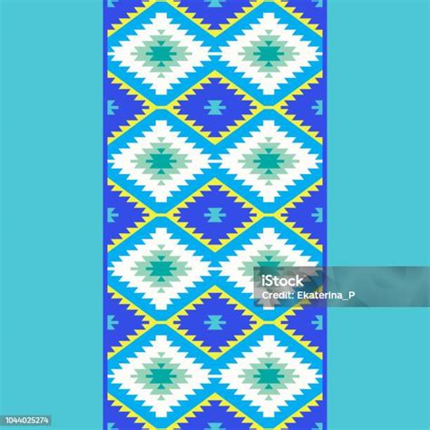 원활한 패턴 터키 카펫 노란색 파란색 녹색입니다 전통적인 민속 기하학적 장식으로 패치워크 모자이크 동양 Kilim 양탄자 부족 스타일입니다 벡터 0명에 대한 스톡 벡터 아트