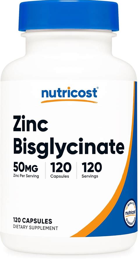 Nutricost Zinc Bisglycinate 50mg 120 Vegan Capsules Gmo