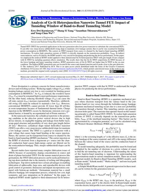 Pdf Analysis Of Ge Si Heterojunction Nanowire Tunnel Fet Impact Of Tunneling Window Of Band