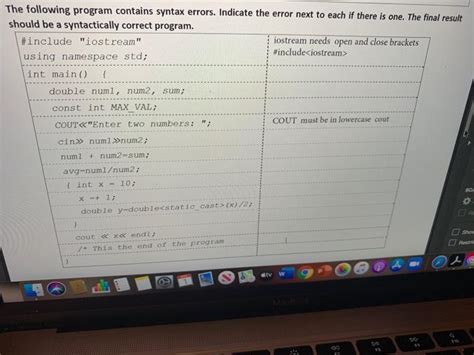 Solved The Following Program Contains Syntax Errors