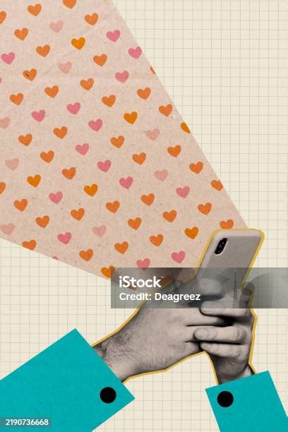 수직선 창조적 인 콜라주 이미지 실루엣 스케치 추상 포스터 초현실주의 팔 유형 텍스트 특이한 스마트 폰 심장 서식 파일 하트 모양에 대한 스톡 사진 및 기타 이미지 Istock