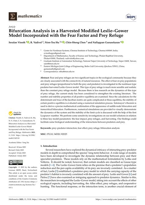 Pdf Bifurcation Analysis In A Harvested Modified Lesliegower Model Incorporated With The Fear