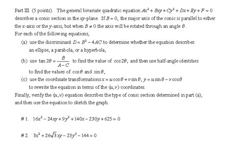 Solved Part I 5 Points The General Bivariate Quadratic