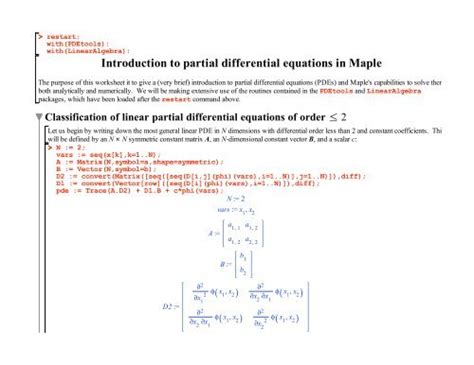 Introduction To Partial Differential Equations In Maple