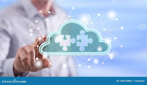 Man Touching A Cloud Networking Concept Stock Photo Image Of Digital Puzzle
