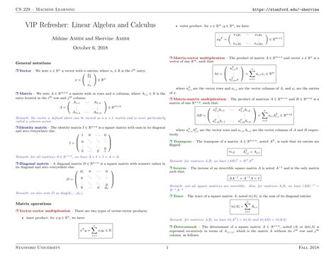 linear algebra cheat sheet for machine learning algeb