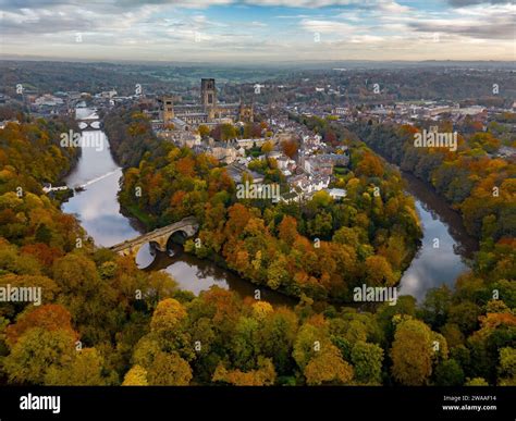 Aerial Panoramic View Of The Entire City Of Durham And River Wear At