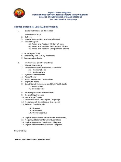 Course Outline In Logic And Set Theory Pdf Set Mathematics Logic