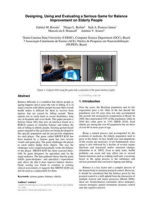 Pdf Designing Using And Evaluating A Serious Game For Balance Improvement On Elderly People