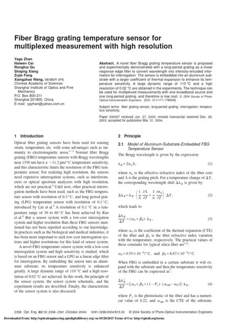 Fiber Bragg Grating Temperature Sensor For Multiplexed Measurement With High Resolution Pdf