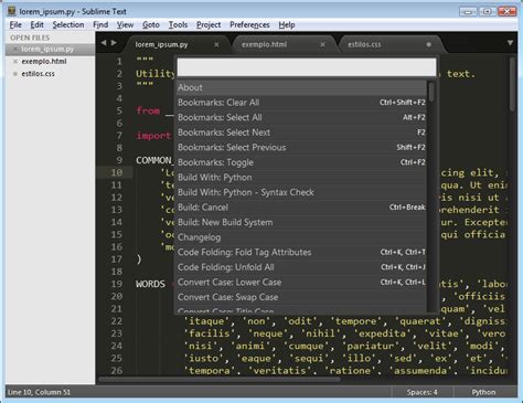 command palette — documentação aprendendo sublime text