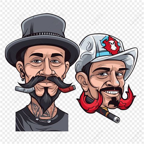 Chicano Clipart Two Cartoon Men With Mustaches And Cigars Vector Smile