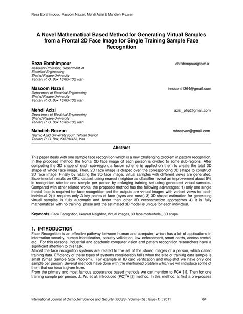 A Novel Mathematical Based Method For Generating Virtual Samples From A Frontal D Face Image