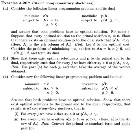 solved exercise 4 20 strict complementary slackness a