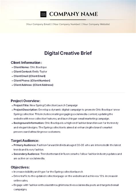 Free Digital Creative Brief Template To Edit Online