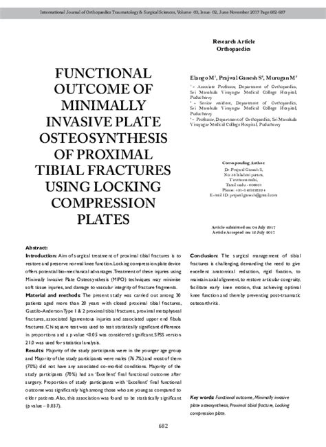 Pdf Functional Outcome Of Minimally Invasive Plate Osteosynthesis Of Proximal Tibial Fractures
