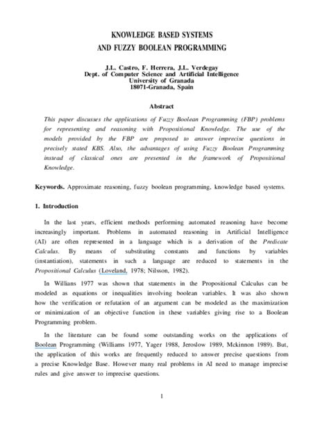 Pdf Knowledge Based Systems And Fuzzy Boolean Programming