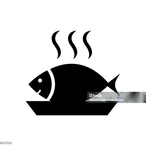 생선 그릴 라인 아이콘 흰색 배경에 고립 Infographic 웹 사이트 또는 응용 프로그램에 대 한 그릴 팬에 생선의 벡터 아이콘 아이콘 그리드 시스템에 설계 되었습니다