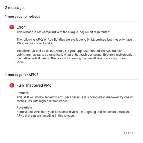 Android Cannot Upload Multiple APKs Targeting Multiple CPU