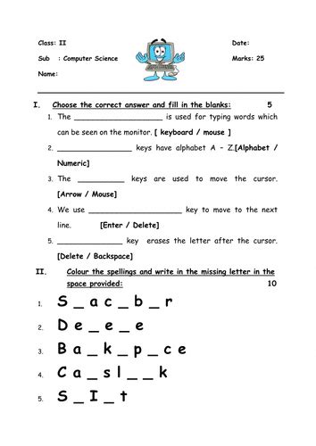 keyboard worksheet for class 1