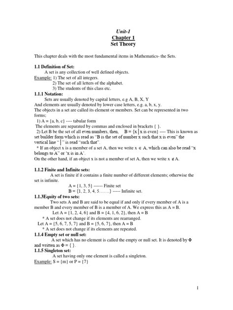 unit 1 chapter 1 set theory pdf set mathematics mathematical concepts