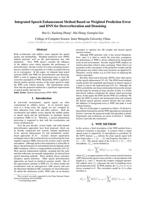 Pdf Integrated Speech Enhancement Method Based On Weighted Prediction Error And Dnn For