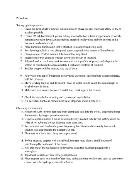 Exp Pre Lab Experiment Pre Lab Procedure Setting Up The Apparatus Clean The Three