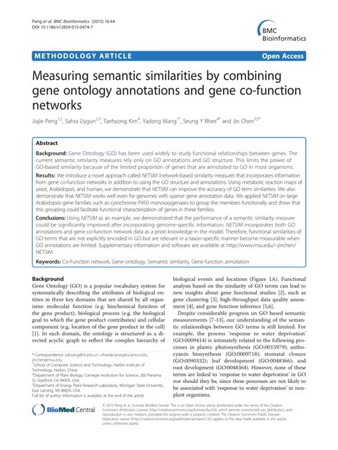 Pdf Measuring Semantic Similarities By Combining Gene Ontology Annotations And Gene Co
