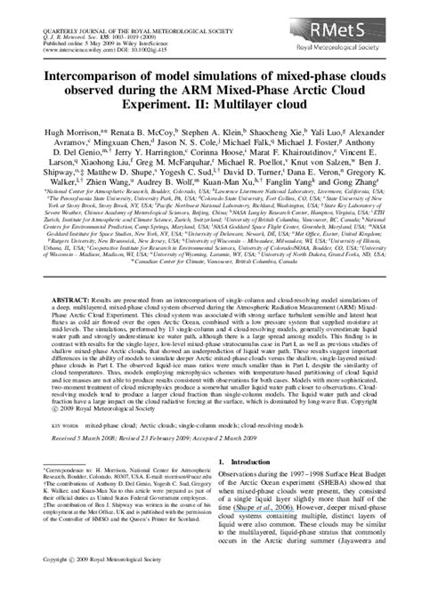 Pdf Intercomparison Of Model Simulations Of Mixed Phase Clouds Observed During The Arm Mixed
