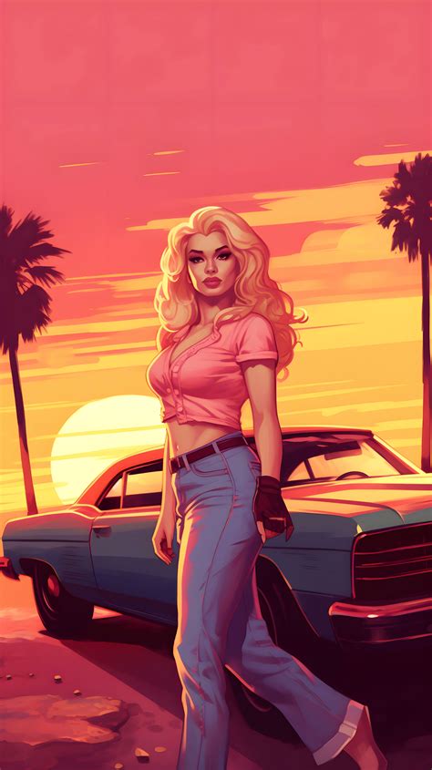 Miami Vice Blonde Girl And Classic Car Artofit