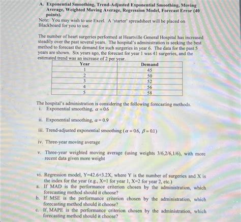 Solved A Exponential Smoothing Trend Adjusted Exponential Chegg