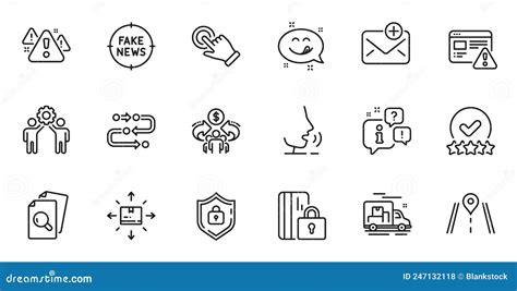 Outline Set Of Employees Teamwork Internet Warning And Cardboard Box Line Icons For Web