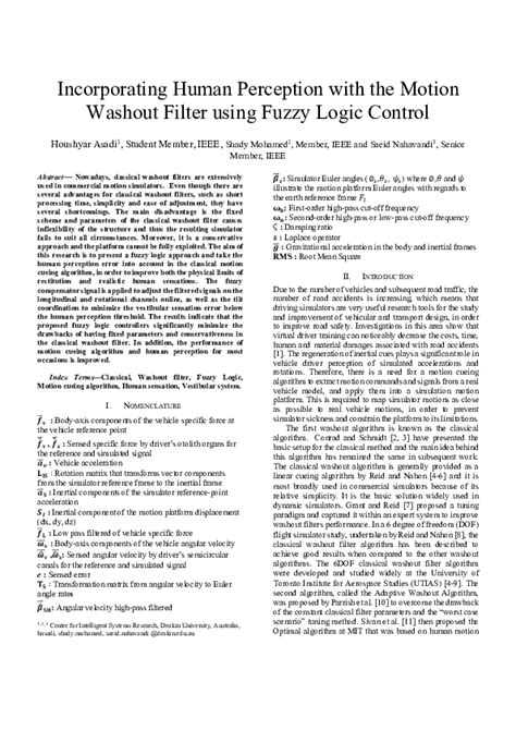 Pdf Incorporating Human Perception With The Motion Washout Filter