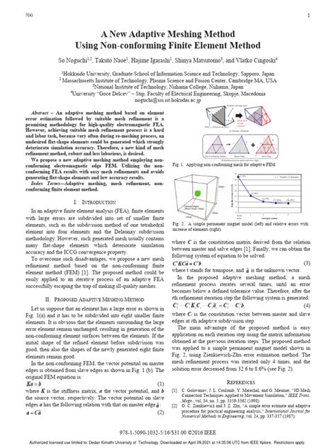 A New Adaptive Meshing Method Using Non Conforming Finite Element Method Pdf Finite Element