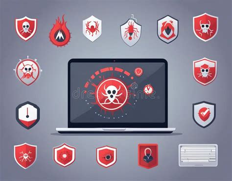 Collection Of Computer Virus Detection Icons System Error Warning On A